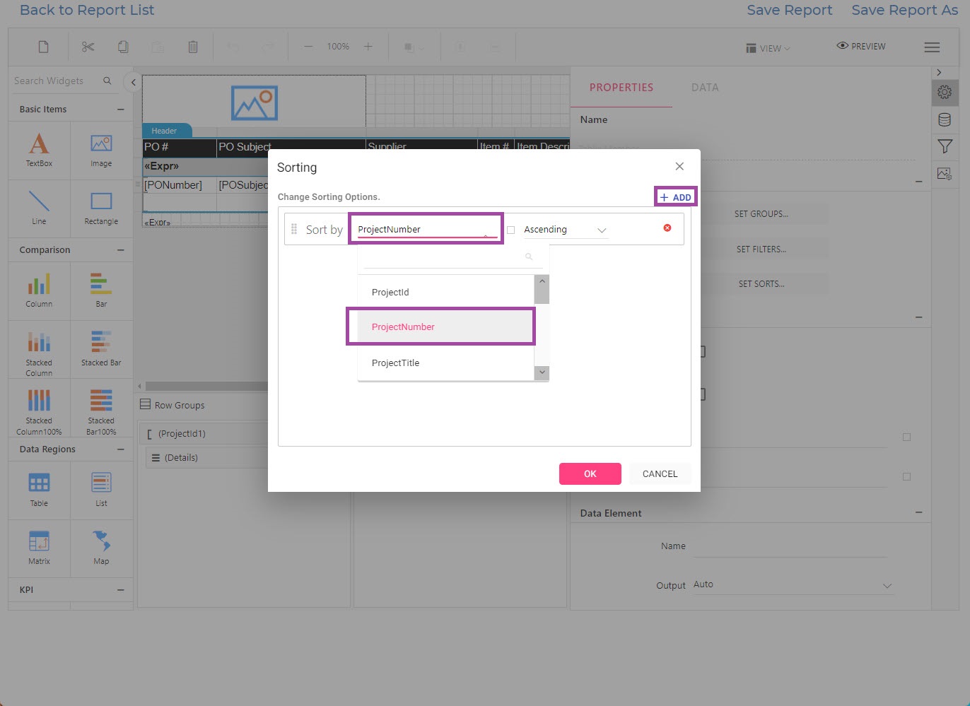Add Custom Log Report Advanced Topic Report Design Table Control