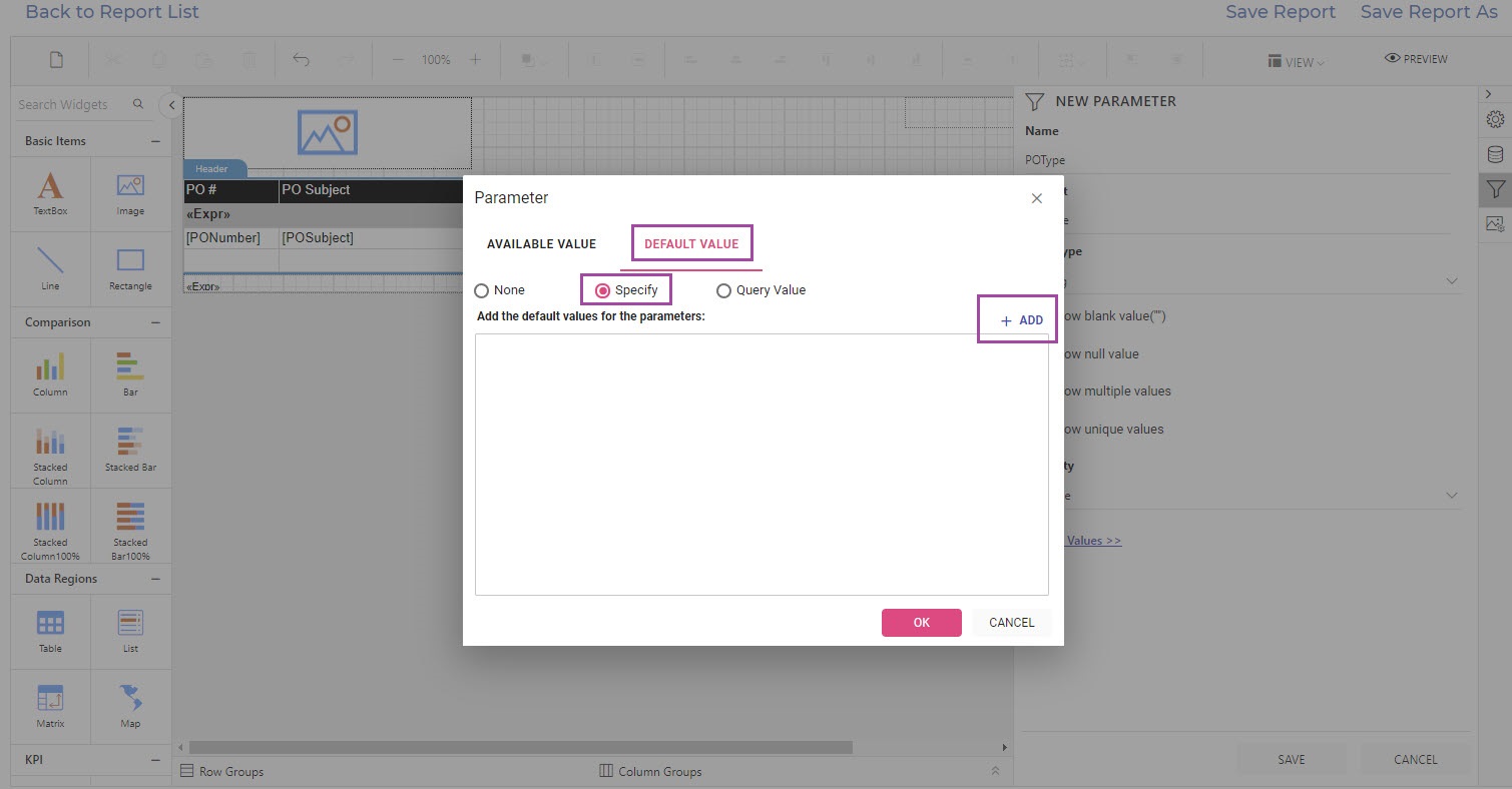 Add Custom Log Report Advanced Topic Report Design Adding Visible Report Parameter Filter 6337